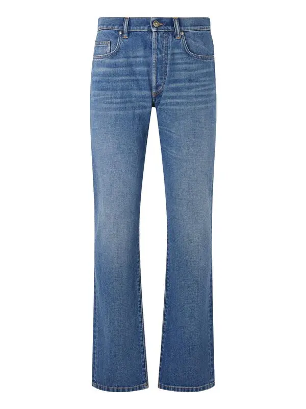 Versace Straight-leg Jeans With Logo Appliqu - Blue
