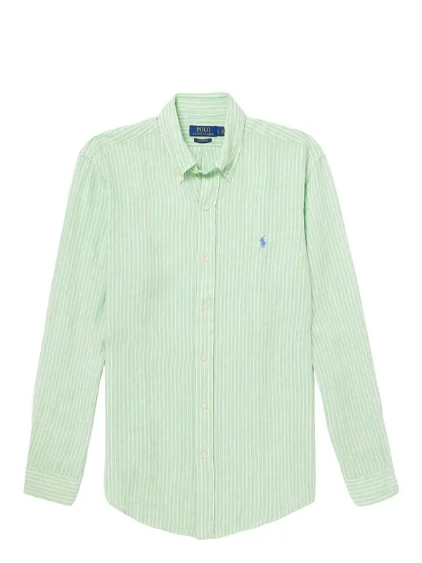 Polo Ralph Lauren Button-down Collar Logo-embroidered Striped Linen Shirt - Green