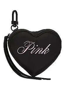 Pink Heart Pouch Keychain Charm - Black