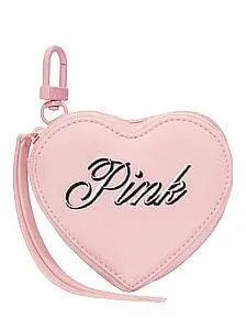 Pink Heart Pouch Keychain Charm - Pink