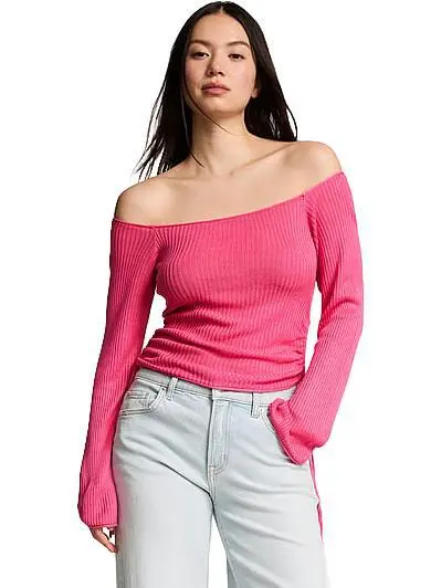Pink Side-tied Off-the-shoulder Sweater - Pink