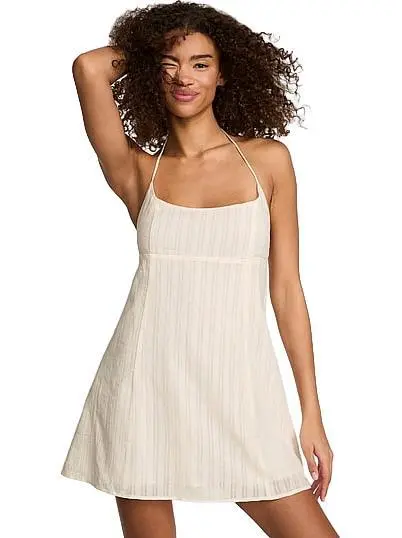Pink Halter Corset Mini Dress - Beige
