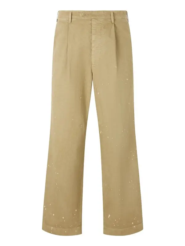 Auralee Wide-leg Pleated Paint-splattered Cotton-twill Chinos - Neutrals
