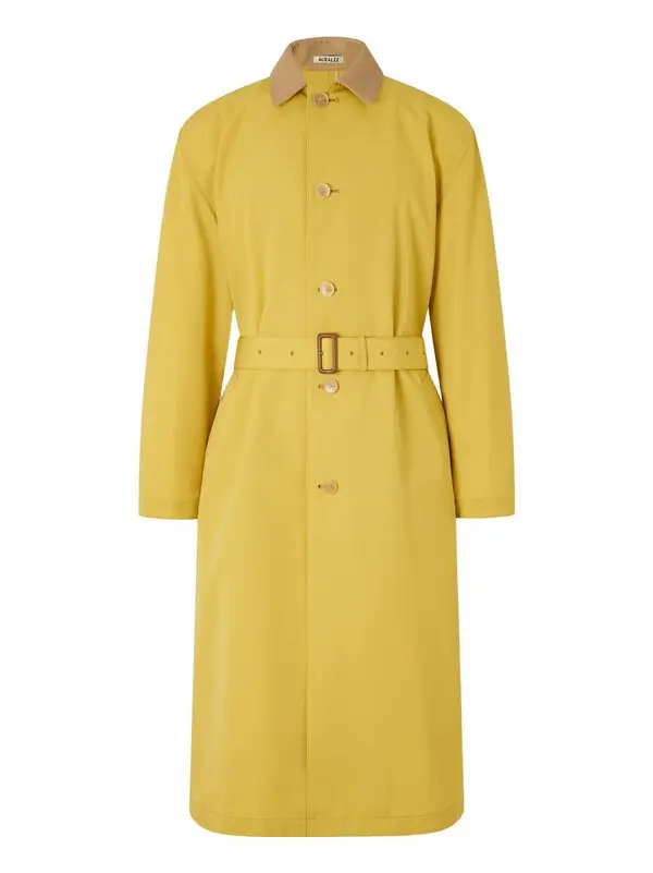 Auralee Leather-trimmed Wool-canvas Trench Coat - Yellow