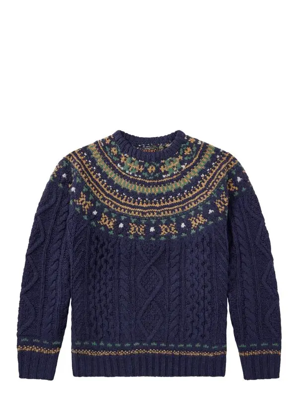BEAMS Cable-knit Wool Sweater - Blue