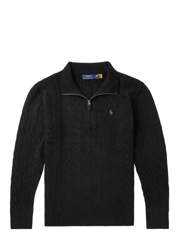 Polo Ralph Lauren Logo-embroidered Cable-knit Half-zip Sweater - Black