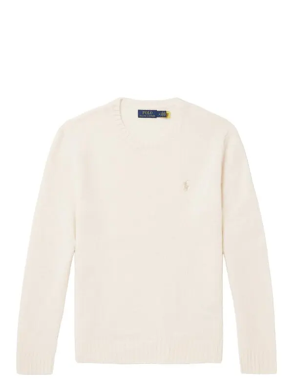 Polo Ralph Lauren Logo-embroidered Wool-blend Sweater - Neutrals