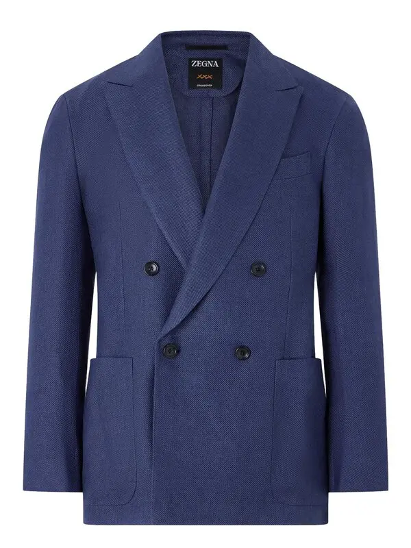 Zegna Linen, Wool And Silk-blend Blazer - Blue