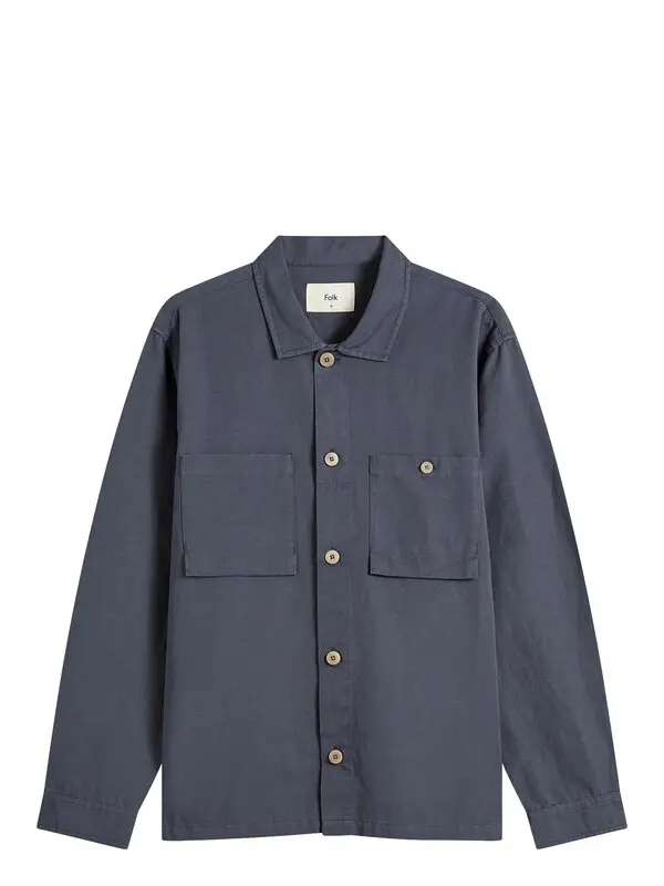 Folk Patch Overshirt - Dark Navy Slub Linen