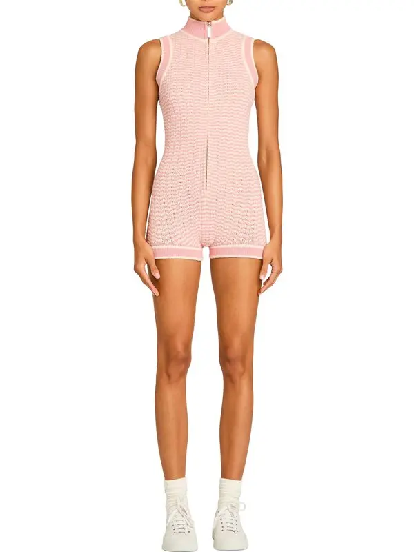 SEROYA Pina Knit Romper - Peach Pink/ Eggshell