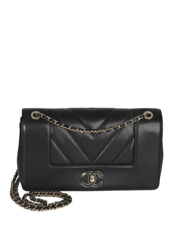 Chanel Vintage Chevron Quilted Mademoiselle Flap Bag - Black
