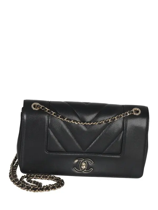 Chanel Vintage Chevron Quilted Mademoiselle Flap Bag - Black