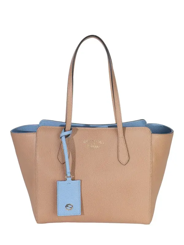 Gucci Leather Swing Tote Bag - Beige