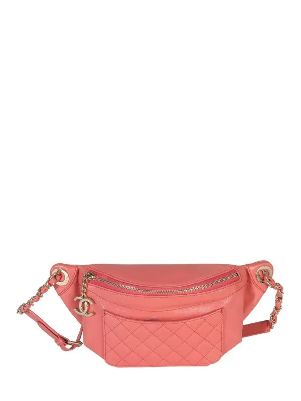 Chanel Shiny Crumpled Quilted Calfskin Bi Classic Waist Bag - Pink