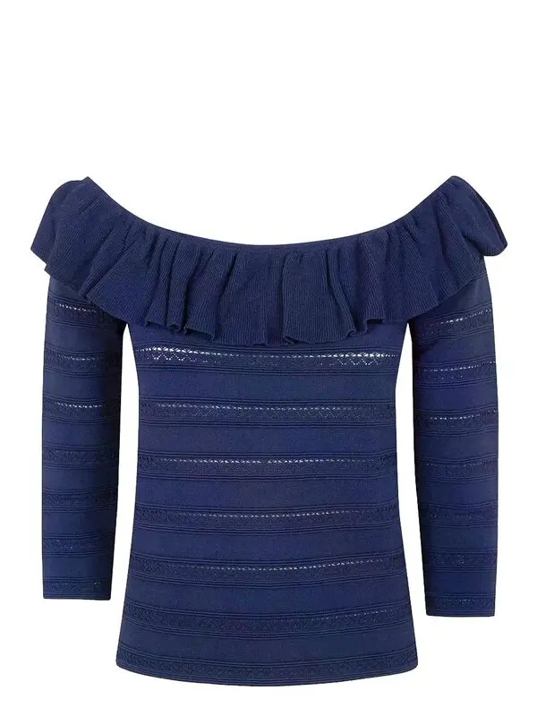 BLUGIRL Ruffled Off-shoulder Sweater - Blue