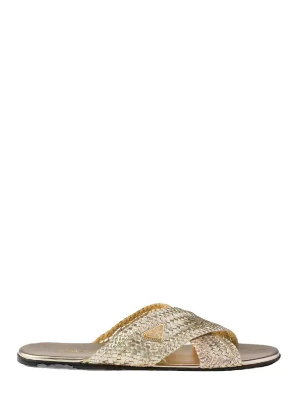 Prada Woven Crisscross Slides - Gold