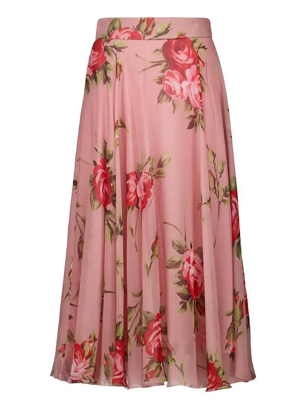 Dolce & Gabbana Rose Bouquet Print Silk Skirt - Pink