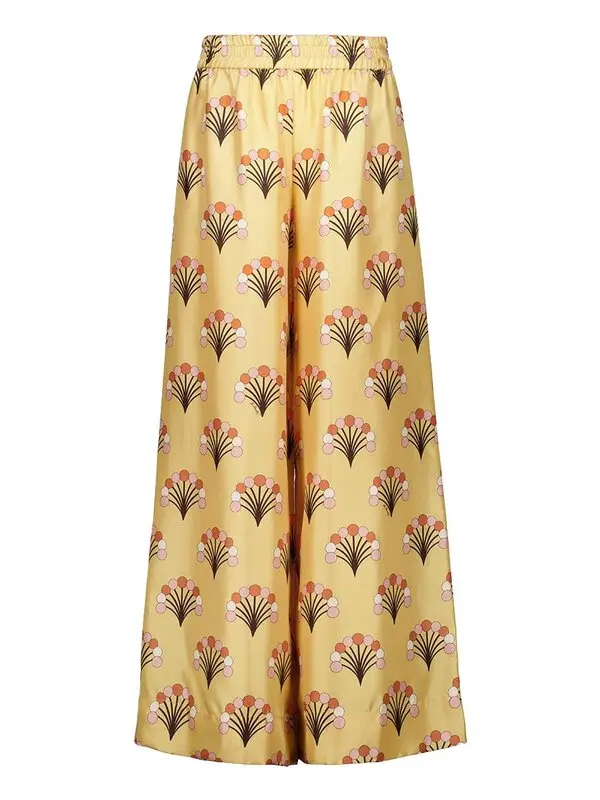La DoubleJ Printed Silk Palazzo Trousers - Yellow