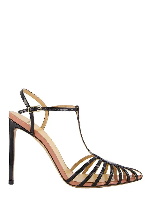FRANCESCO RUSSO Cage Sandal In Patent Leather - Black