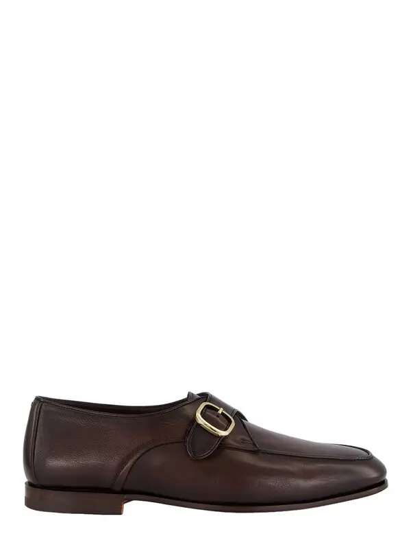 Santoni Leather Single Monk Strap Shoes - Brown
