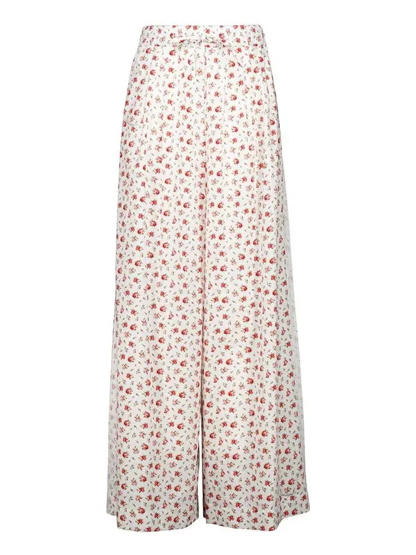 Dolce & Gabbana Rose-print Poplin Wide-leg Trousers - White