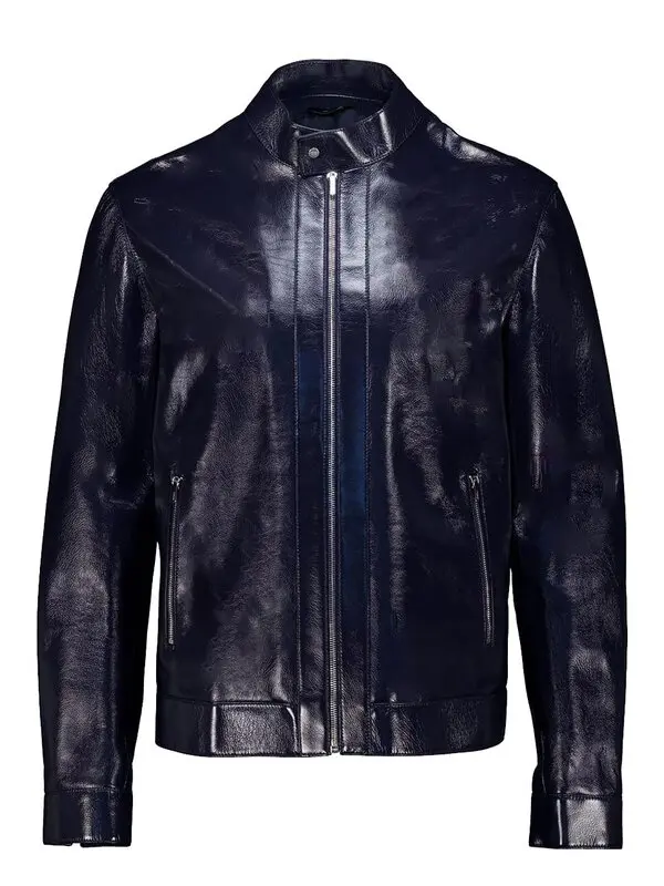 Fendi Shiny Leather Biker Jacket - Blue