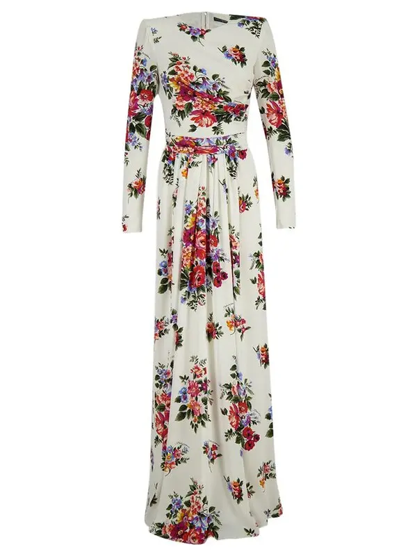 Dolce & Gabbana Floral Bouquet Silk Maxi Dress - Pink