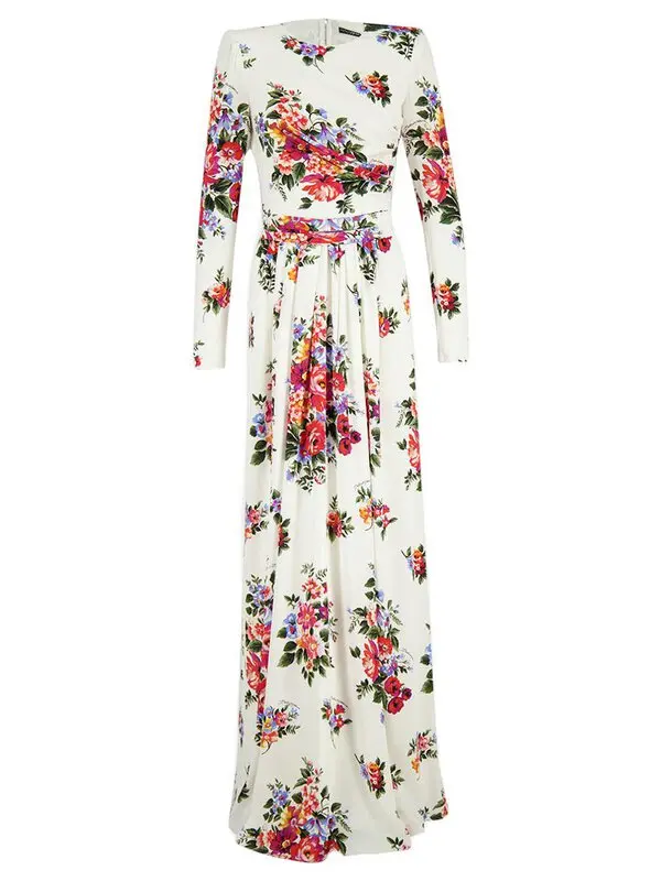 Dolce & Gabbana Floral Bouquet Silk Maxi Dress - Pink