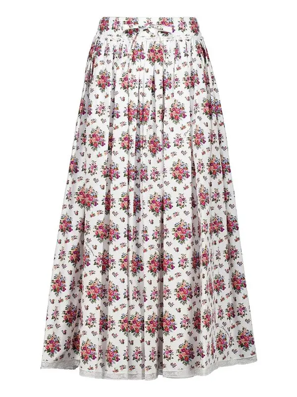 Dolce & Gabbana Floral Bouquet Cotton Midi Skirt - Pink