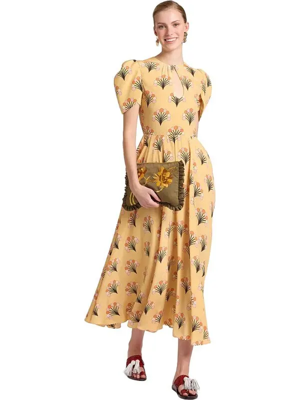 La DoubleJ Printed Silk Midi Dress - Yellow