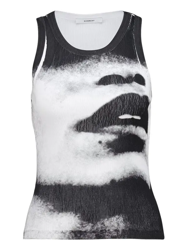 Givenchy Ribbed Cotton Tank Top With Graphic Print - Grey