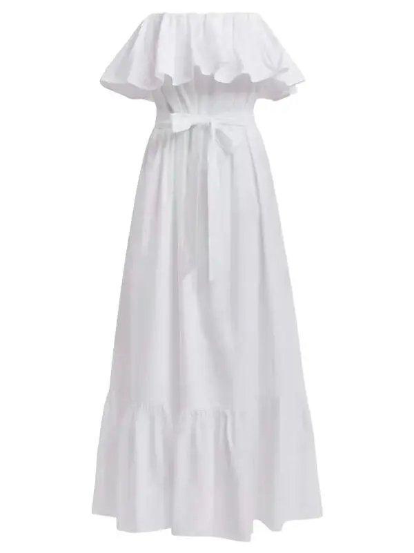 Essentiel Antwerp Ruffled-hem Belted Maxi Dress - White