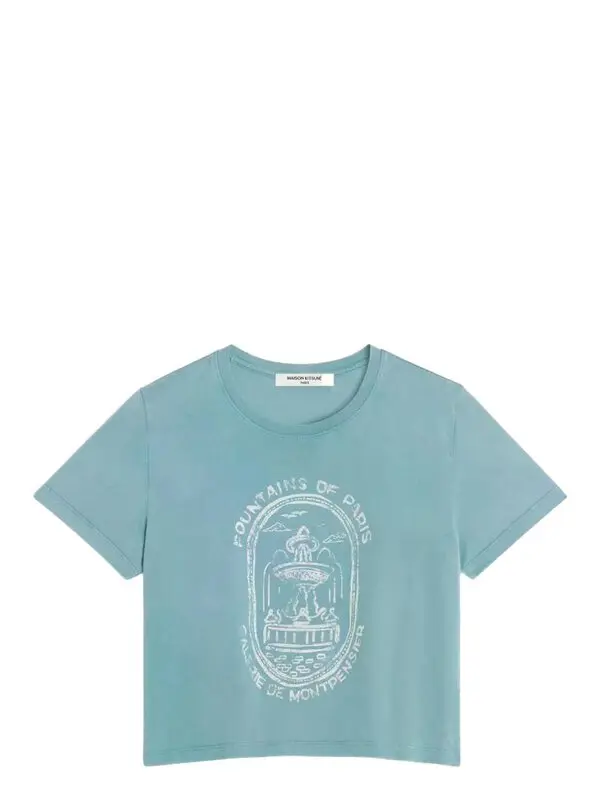 Maison Kitsuné Fountain-stamp Faded T-shirt - Blue
