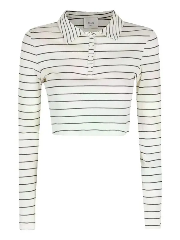 ALYSI Striped Collared Polo Shirt - Neutrals