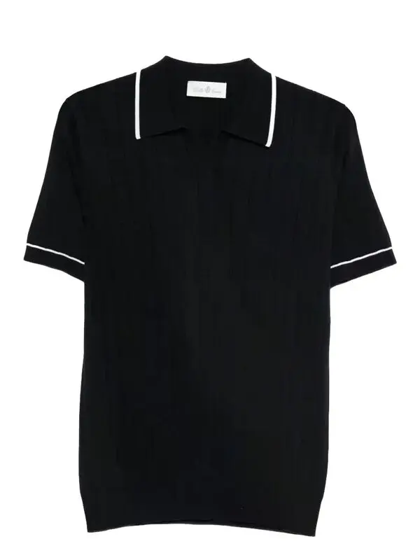 DELLA CIANA Ribbed Contrast Trim Polo Shirt - Blue