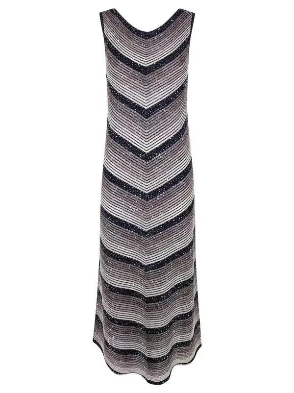 D.exterior Chevron Sleeveless Dress - Black