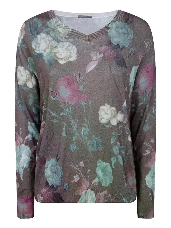 IN BED WITH YOU Floral V-neck Sweater - Brown
