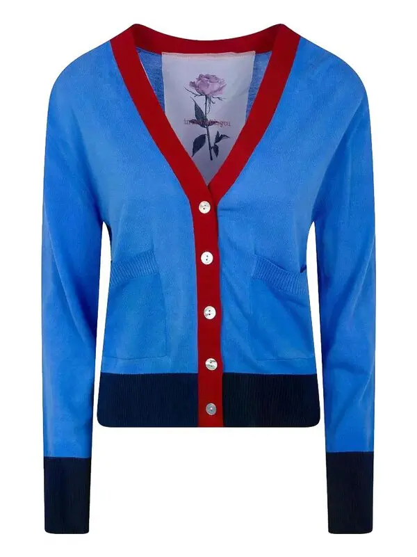 IN BED WITH YOU Button V-neck Cardigan - Blue