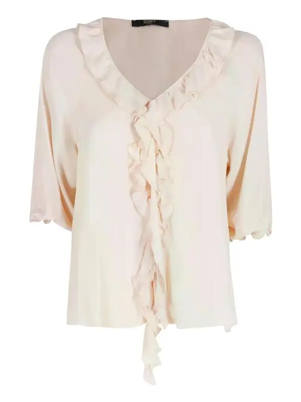 Seventy Ruffled V-neck Top - Neutrals