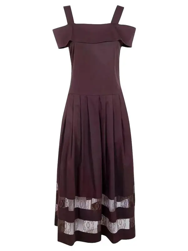 BLUGIRL Shoulder Detail Pleated Dress - Brown