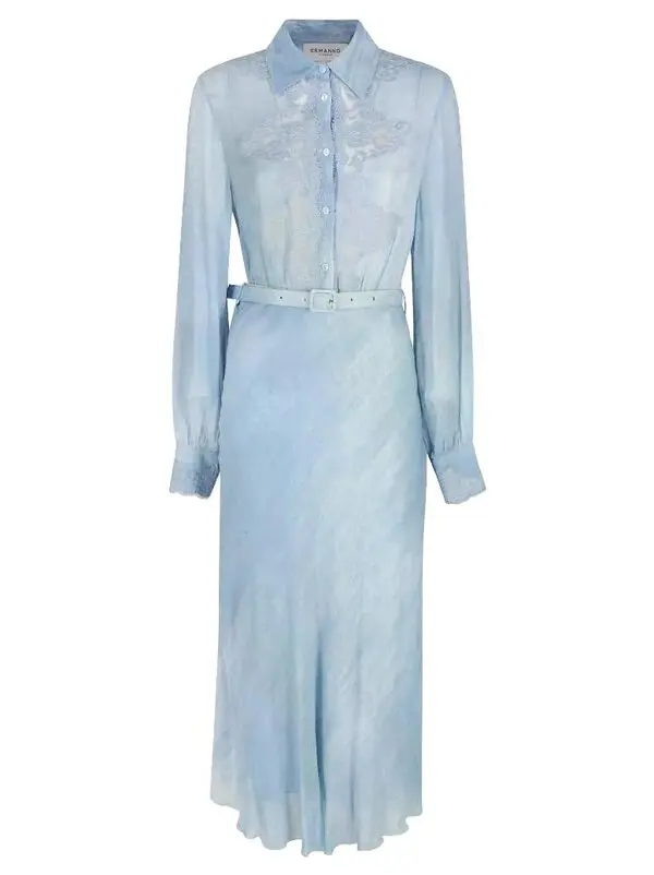 ERMANNO FIRENZE Lace-detail Belted Dress - Blue