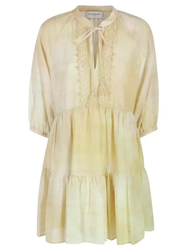ERMANNO FIRENZE Tie-neck Tiered Dress - Neutrals