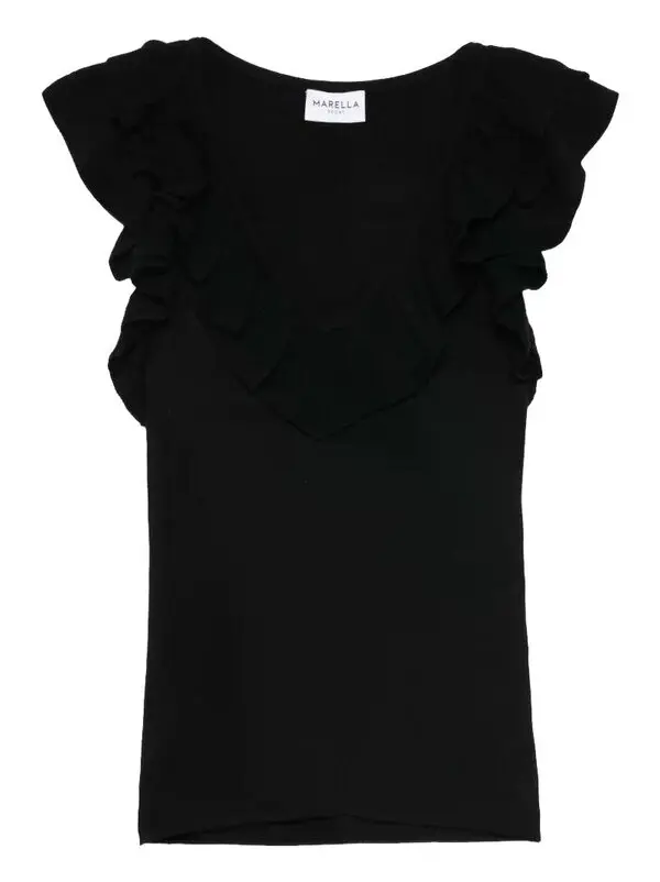 Marella Matassa Ruffled V-neck Top - Black