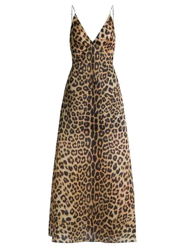 Alberta Ferretti Leopard V-neck Dress - Brown