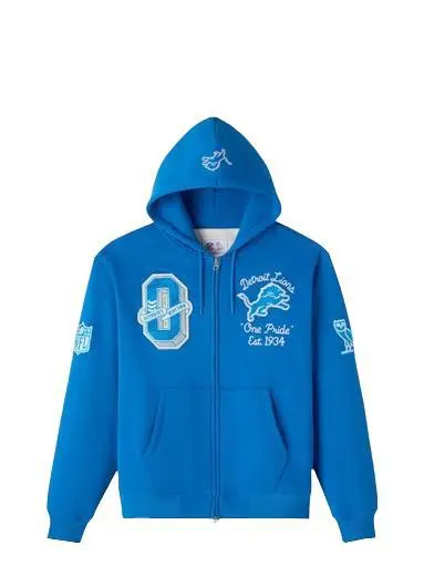 OVO Nfl Detroit Lions Waffled Lined Zip Up Hoodie - Blue