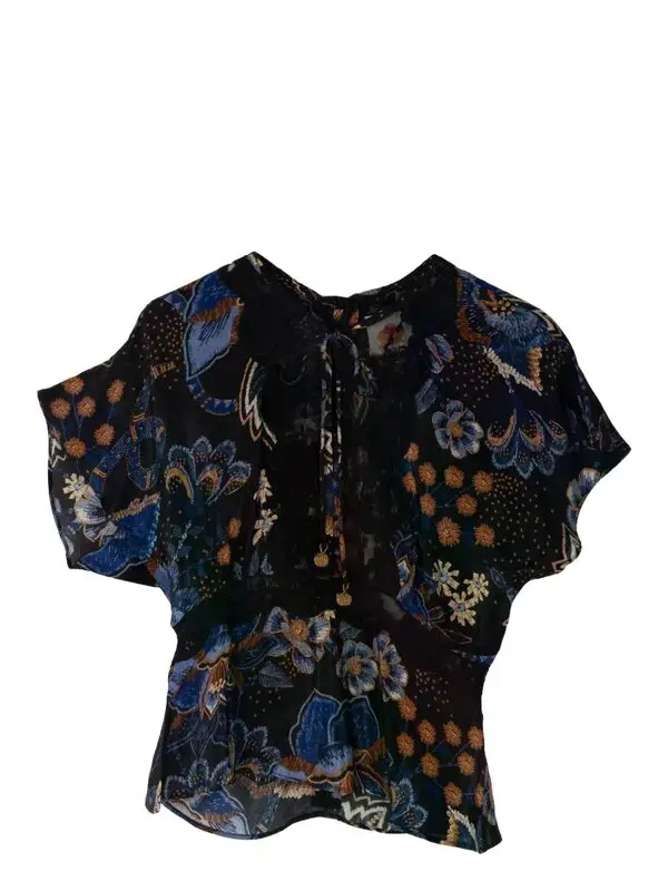 Farm Rio Floral-print Blouse - Black