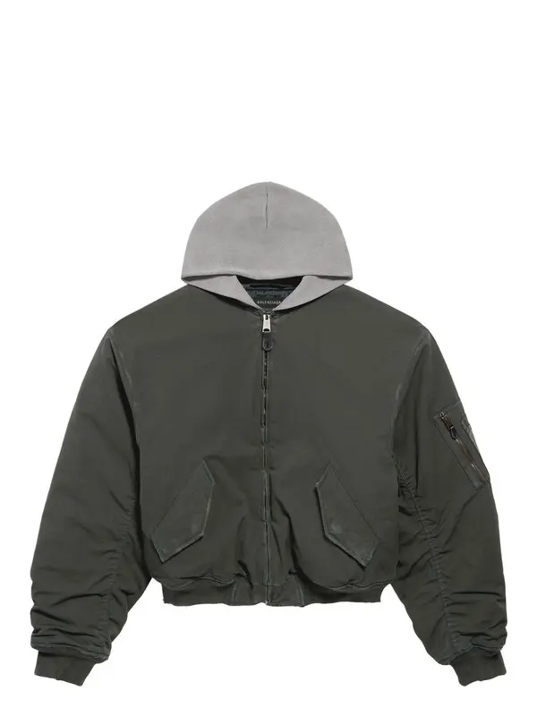 Balenciaga Hooded Standard Bomber Jacket - Grey & Silver