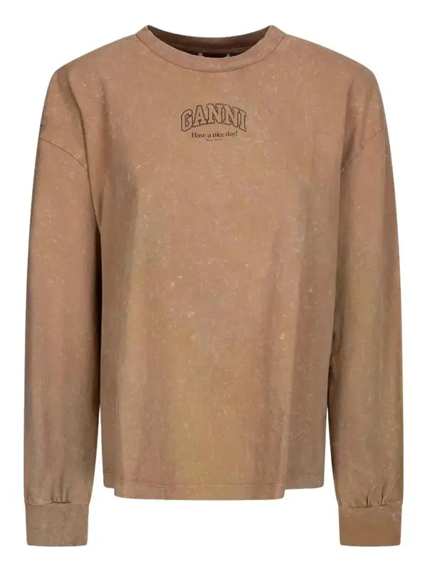 GANNI Washed Effect Longsleeve T-shirt - Neutrals