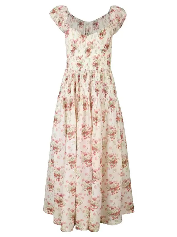 DÔEN Quinetter Floral-print Midi Dress - Neutrals