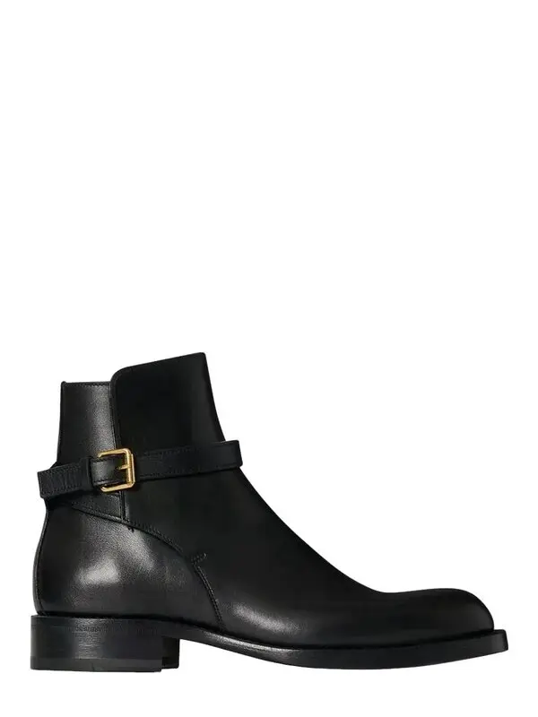 THE ROW Nobilis Buckle Leather Ankle Boots - Black